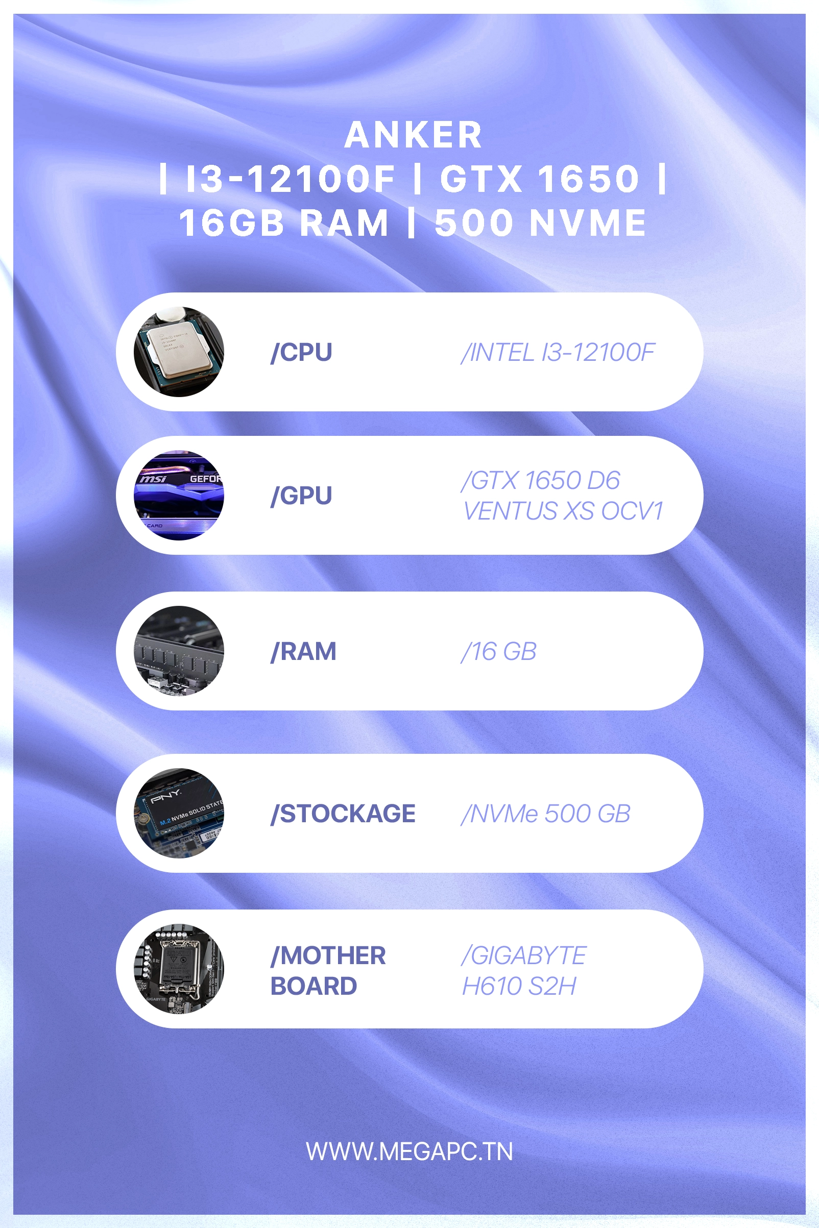 Anker | i3-12100F | GTX 1650 | 16GB RAM | 500 NVMe